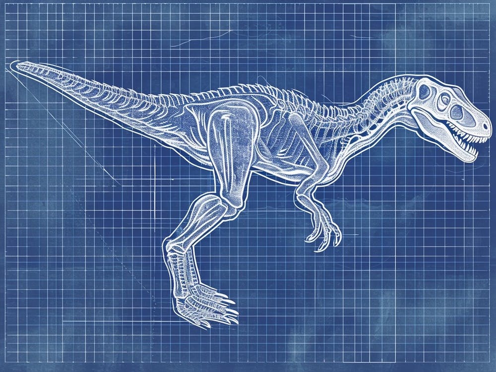 Dilophosaurus Skeleton Hand Drawn Blueprint 4 Art Print by Dino ...