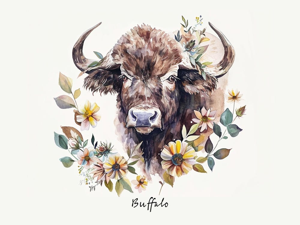 Little Floral Buffalo 1 Poster Art Print by Scribble Studio – Fy!