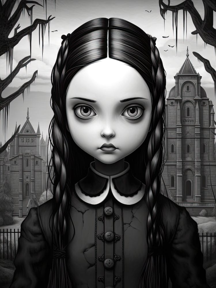 Nevermore Academy With Wednesday Addams Line Art 08 Fan Art Art Print ...