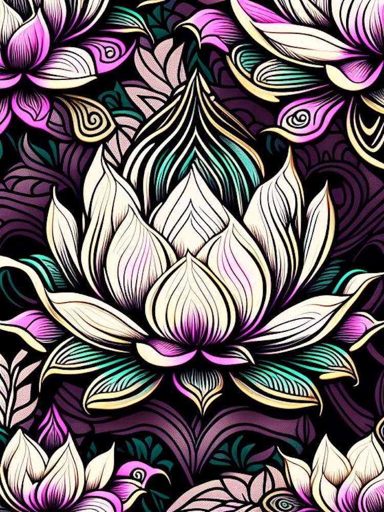 Lotus Flower Repeat Pattern Graffiti 1 Art Print by The Artsy Florist – Fy!