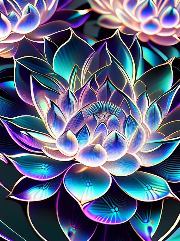 Lotus Flower Repeat Pattern Holographic 1 Art Print by The Artsy ...