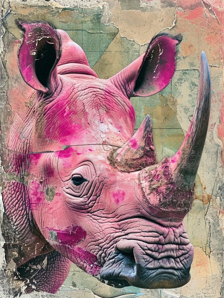 Pink Rhino Retro Collage 2 Art Print by Bubblegum Kitsch – Fy!