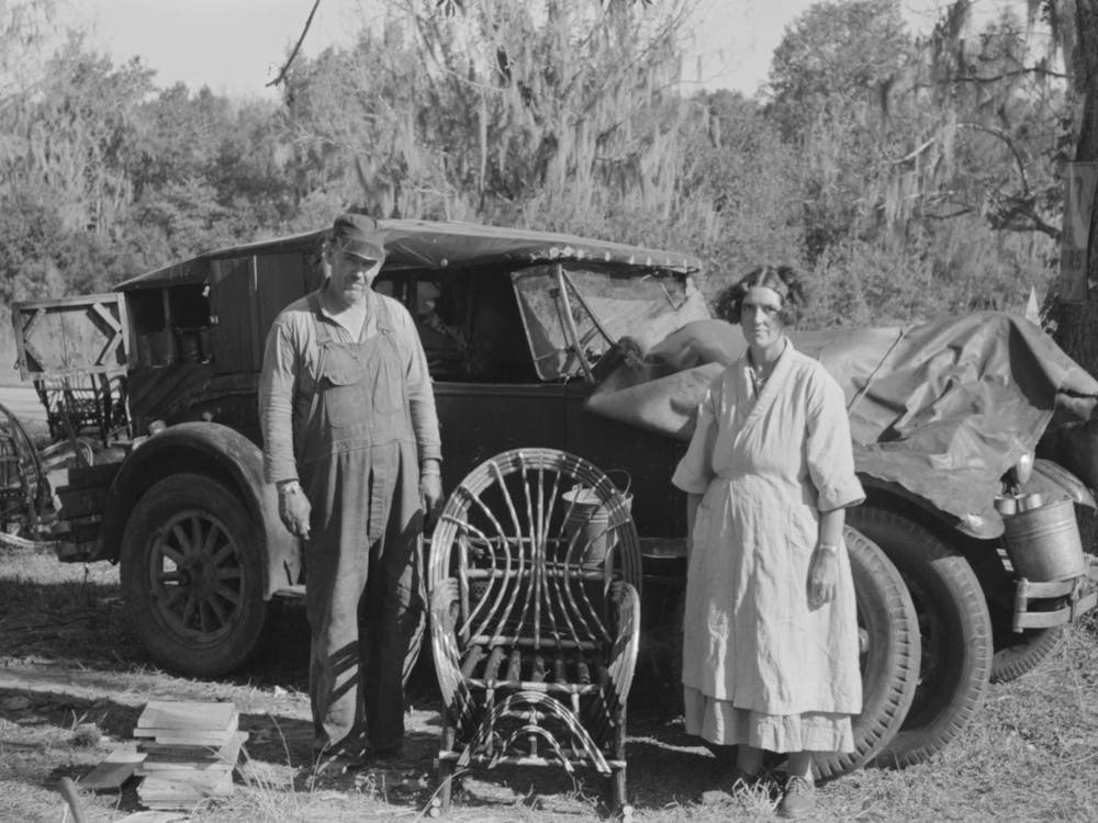 Migrant Cane Chair Maker And Wife In Front Of Their Automobile Home ...