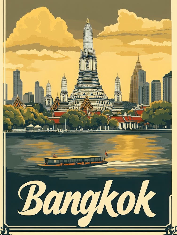 Aihrgdesign A Vintage Travel Poster Of Bangkok Featuring The 1 Art ...