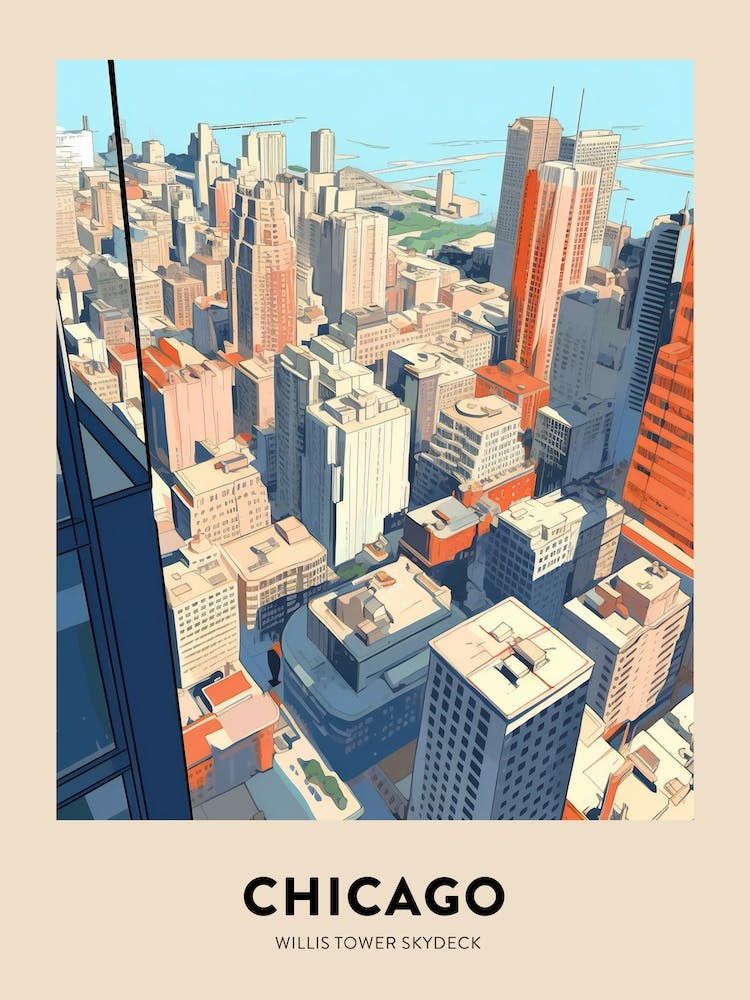 Willis Tower Skydeck Chicago Travel Poster Art Print by Travel Poster ...
