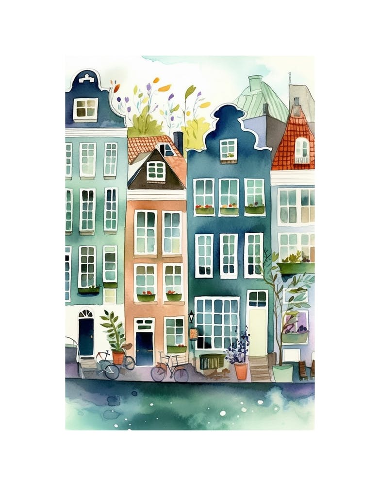 Amsterdam Houses Watercolour Art Print by Mambo – Fy!