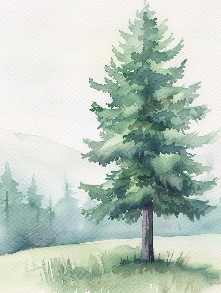 Hemlock Tree Atmospheric Watercolour Painting 1 Art Print by Bough And ...