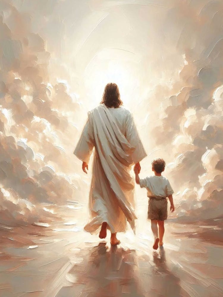 Following Him, Christian Painting, Jesus And Boy Walking, Jesus With ...