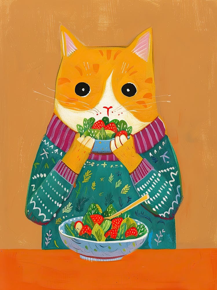 Cute Orange Eating Salad Folk Illustration 4 Art Print by Purrfect ...