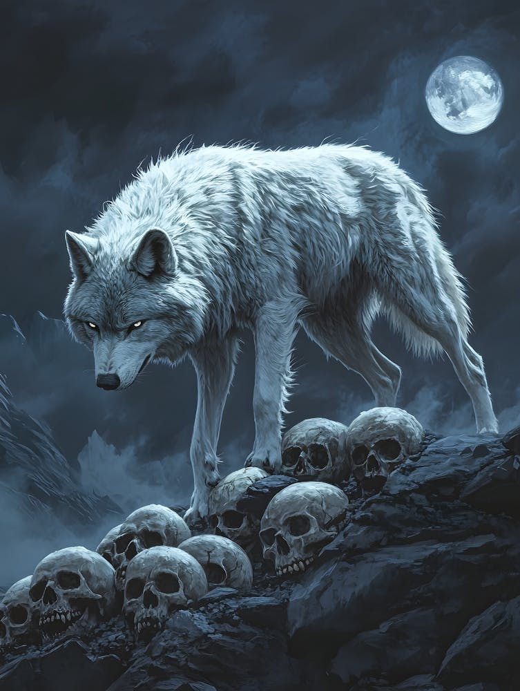 White Wolf Stepping Across Skulls 1 Art Print by BestArt – Fy!