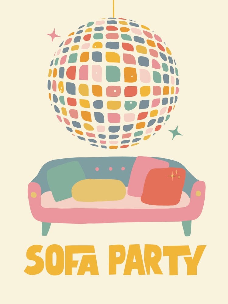 Sofa Party Lounge Print Disco Ball Art Print by Mushroom Heart Prints – Fy!