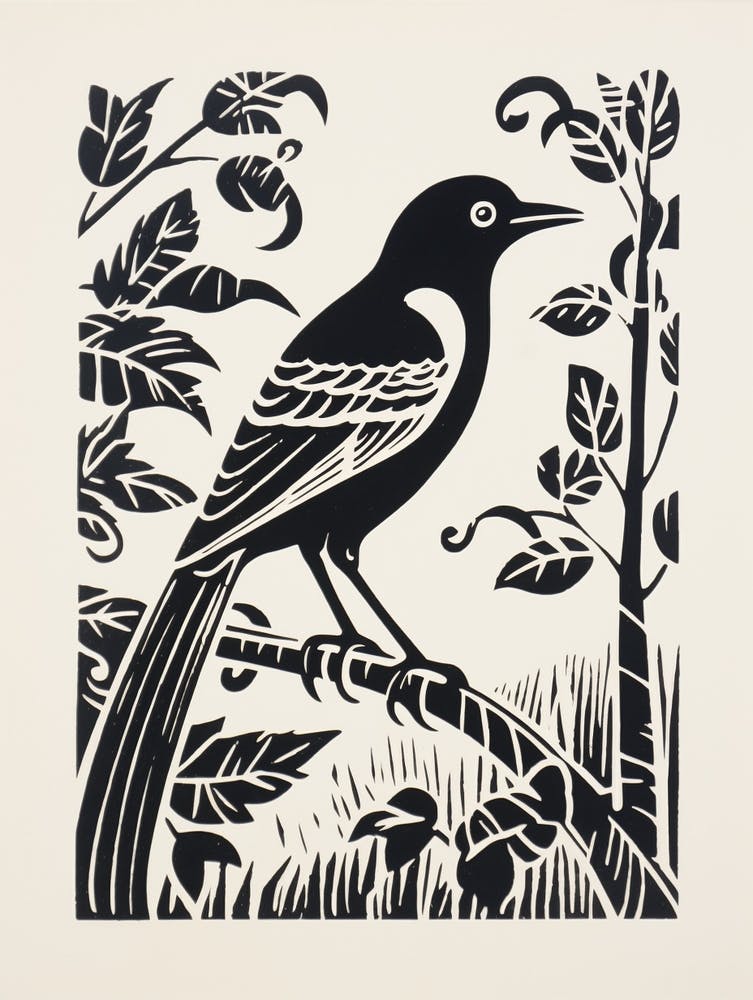 B&W Bird Linocut Magpie 4 Art Print by Feathered Muse – Fy!