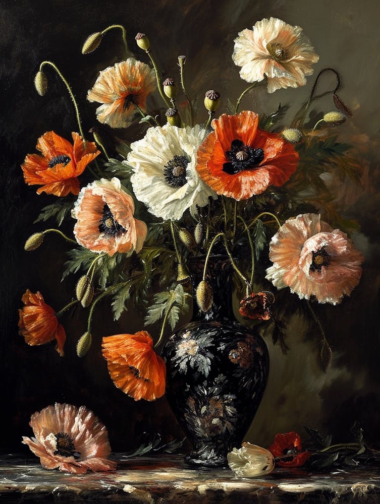 Baroque Floral Still Life Poppy 1 Art Print by Botanic Studio – Fy!