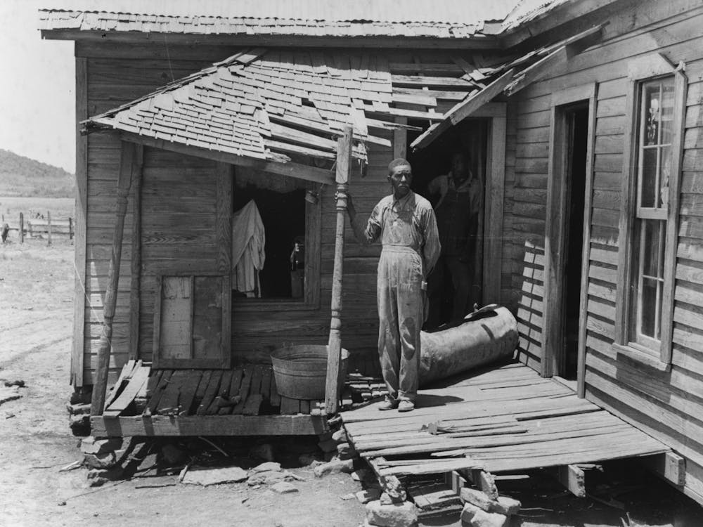 Tenant Farmer On His Front Porch, This Farm Is Owned By An Out Of Stat ...