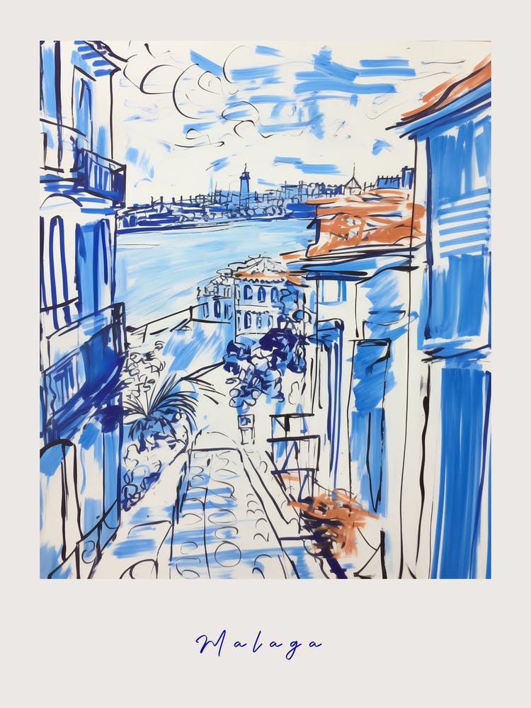 Malaga Spain 2 Mediterranean Blue Drawing Poster Art Print by MedArt – Fy!