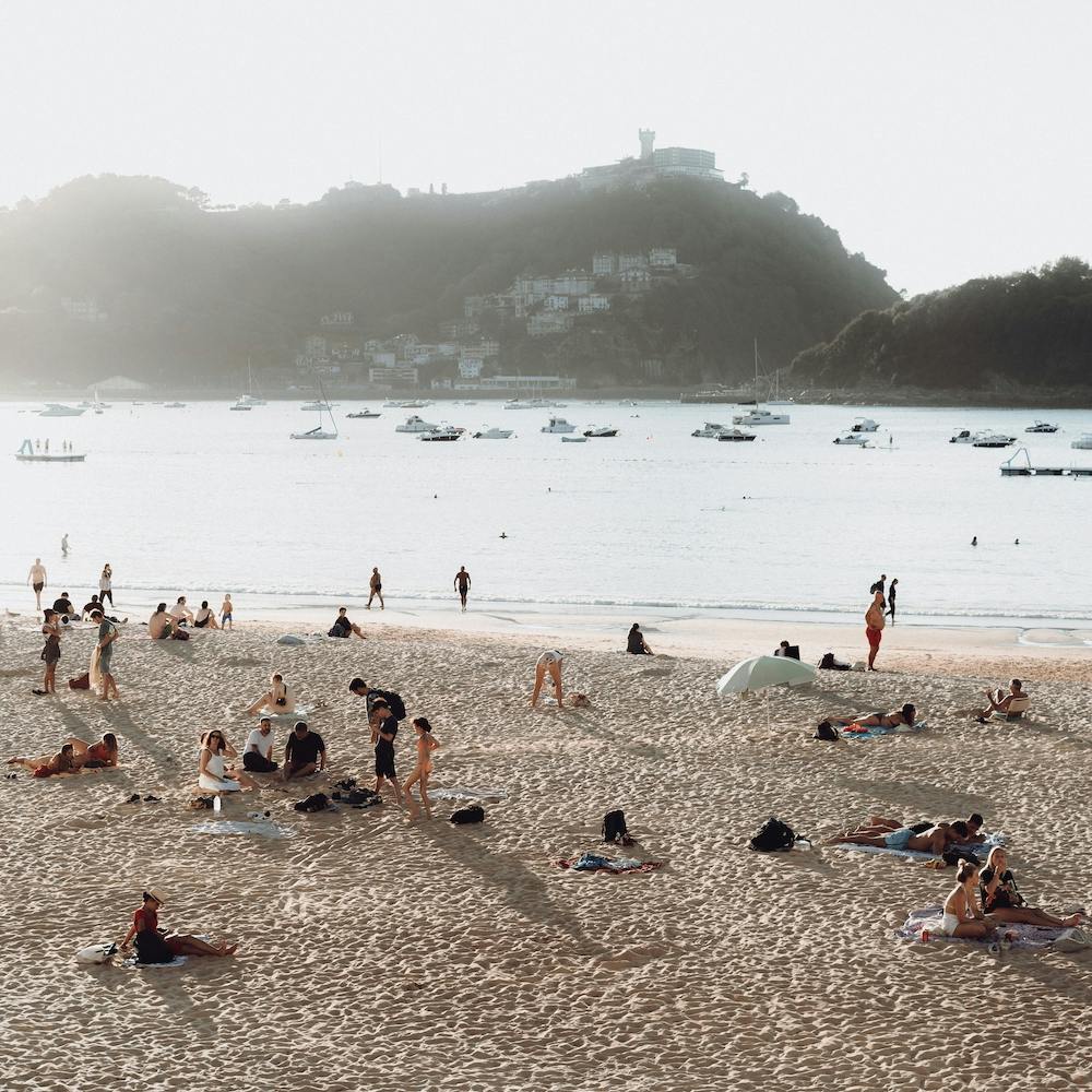 Beach Scene I, Colour St Sebastian, Spain Square Art Print by Aimee ...