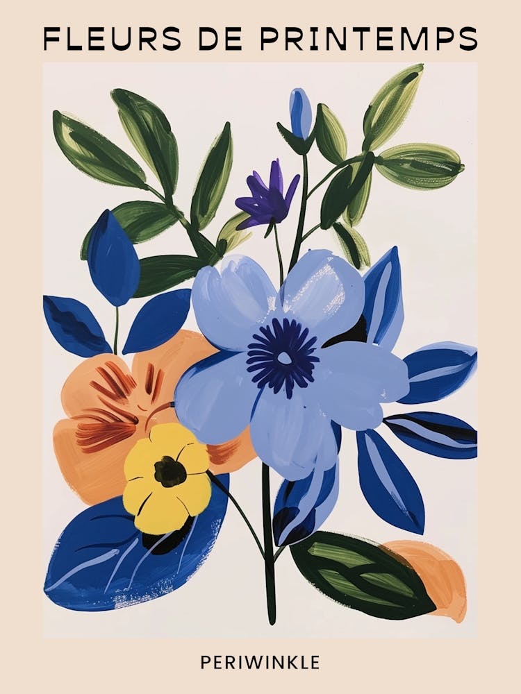 Spring Floral French Poster Periwinkle 2 Art Print by Botanic Studio – Fy!