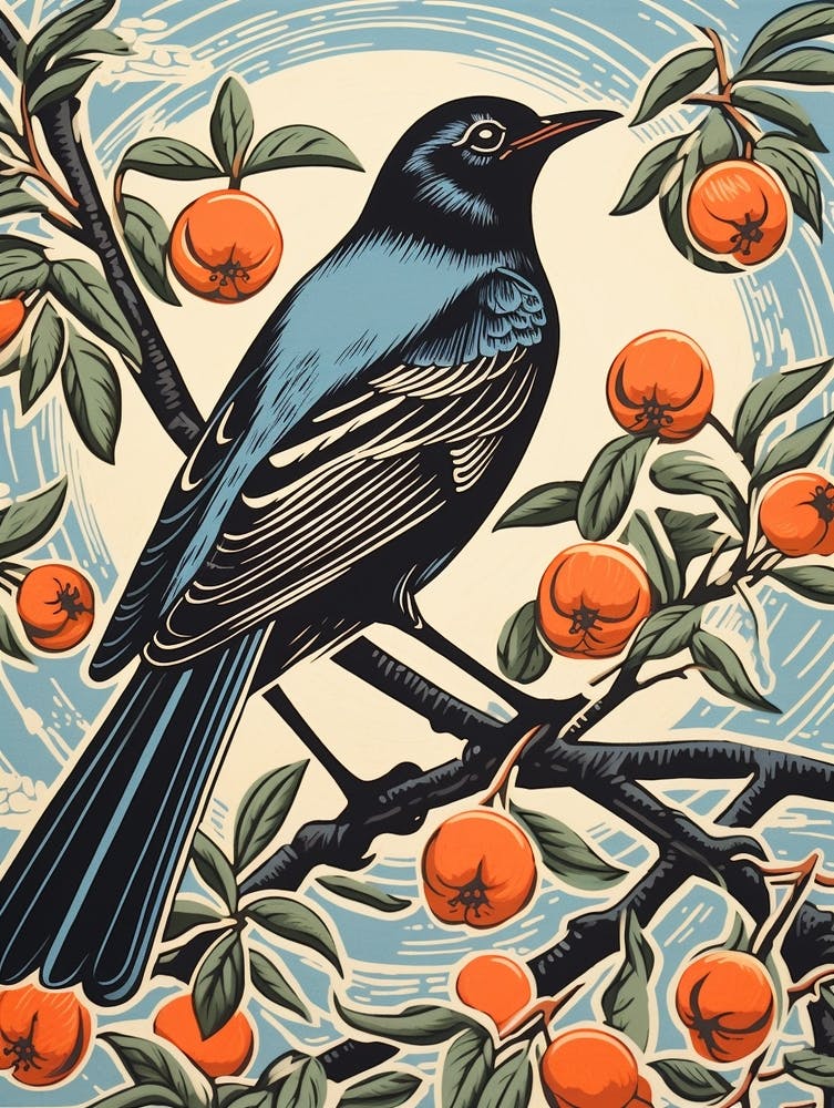 Vintage Bird Linocut Mockingbird 2 Art Print by Feathered Muse – Fy!