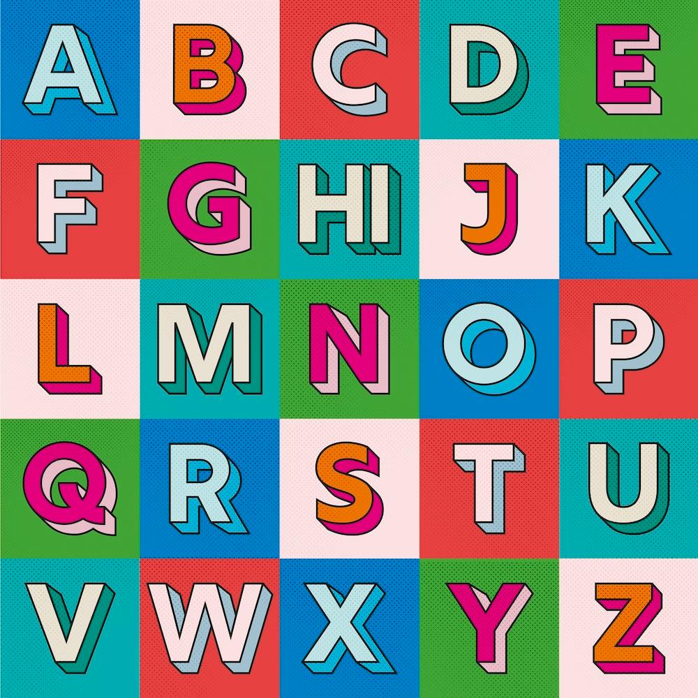 Hi Colourful Alphabet Square Art Print by Lucky Number 5 Design – Fy!