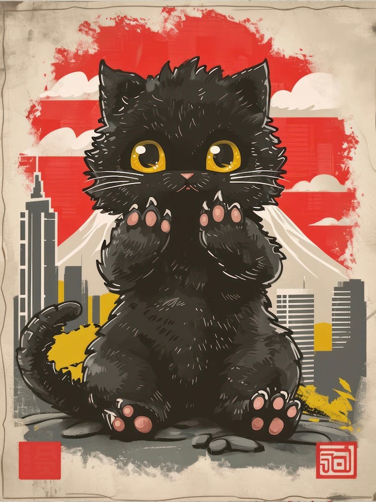 Catzilla Cute Cat Godzilla Dragon Art Print by Mambo – Fy!