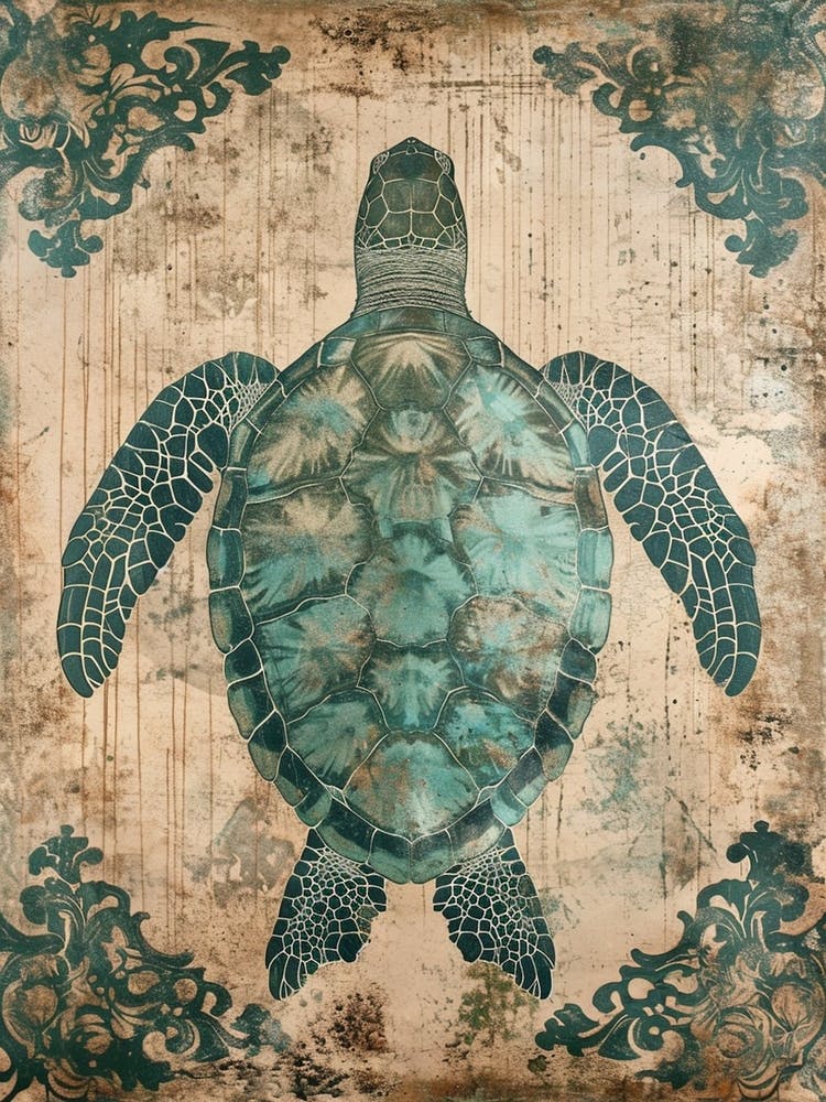 Ornamental Sea Turtle Wallpaper Style 2 Art Print by Energy of the Sea ...