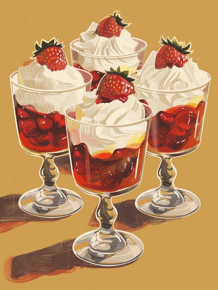 Strawberry Trifle With Jelly Vintage Cookbook Inspired 4 Art Print by ...