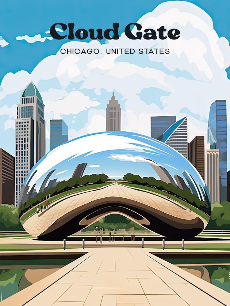 Cloud Gate Chicago Scul Ture Art Illustration Art Print by Wanderscape ...