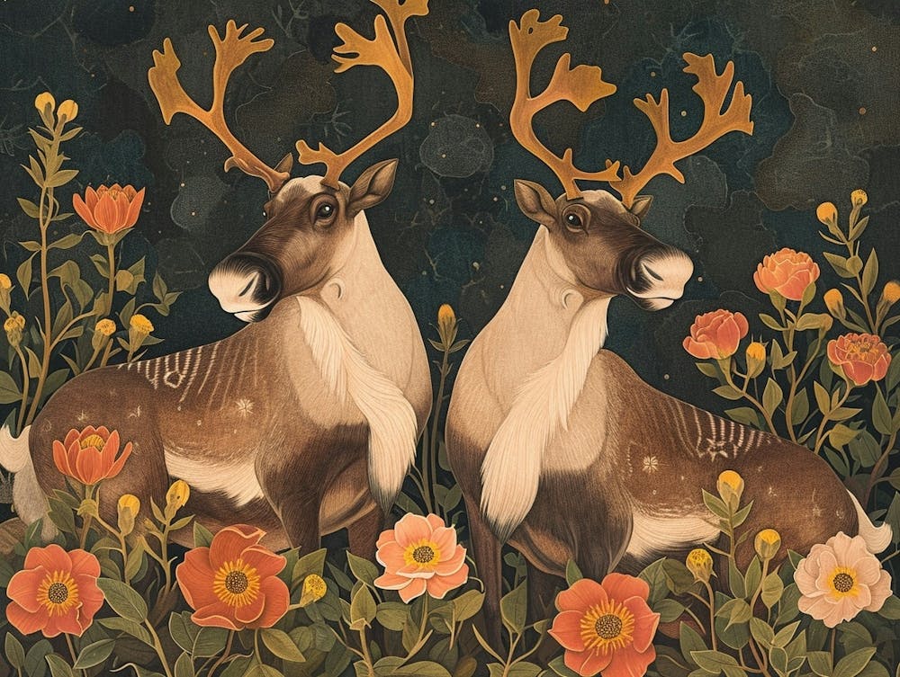 Floral Animal Illustration Caribou 1 Art Print by Ritual Art Prints – Fy!