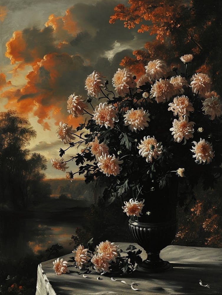 Baroque Floral Still Life Chrysanthemums 4 Art Print by Botanic Studio ...