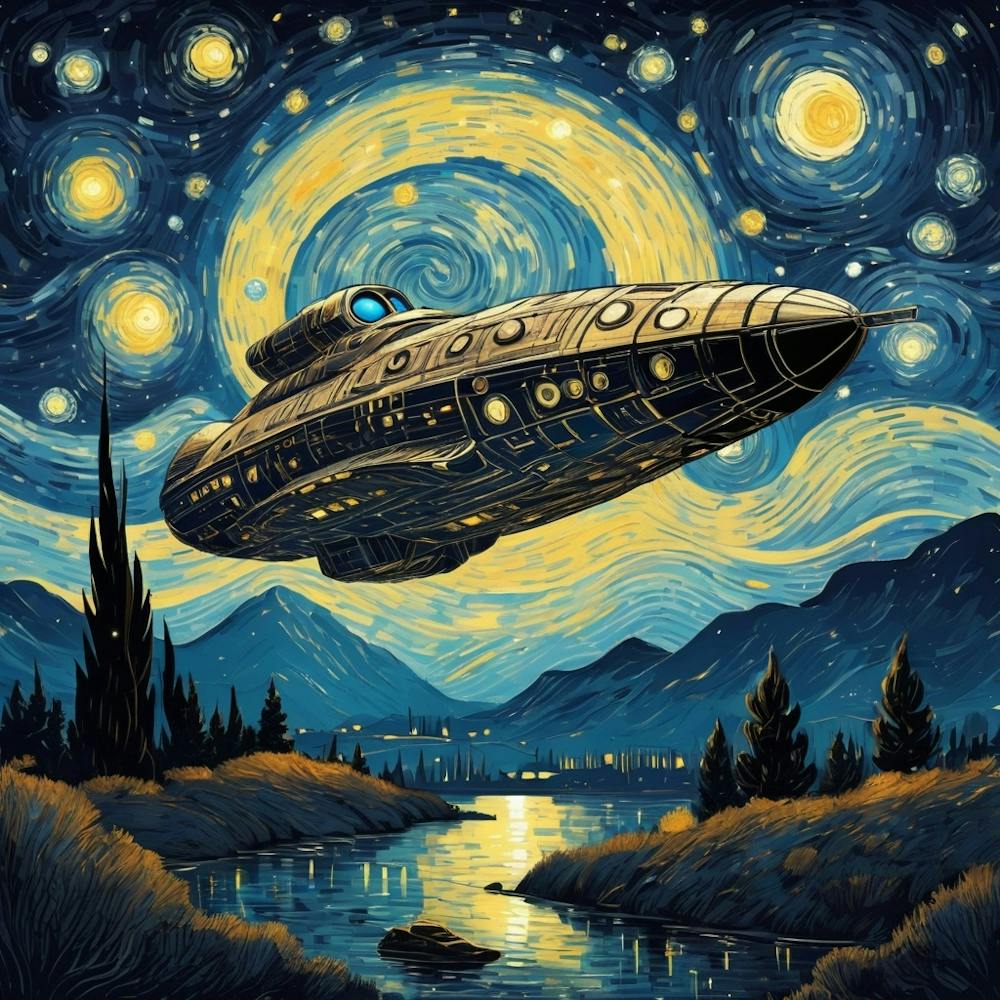 Spaceship At Starry Night Van Gogh Painting Pop Culture (2) Art Print ...