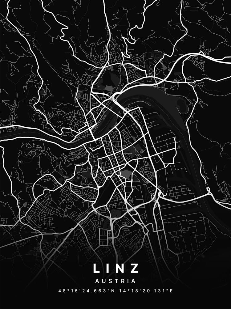 Linz Austria Black Map Art Print by The Map Merchant – Fy!