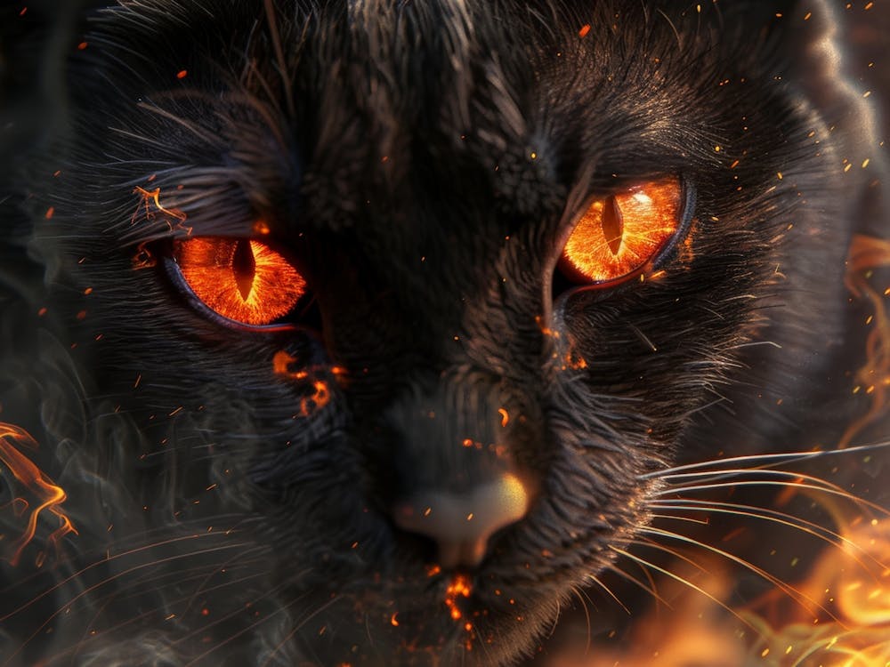 Black Cat In Flames Art Print by Moving Clouds Art – Fy!
