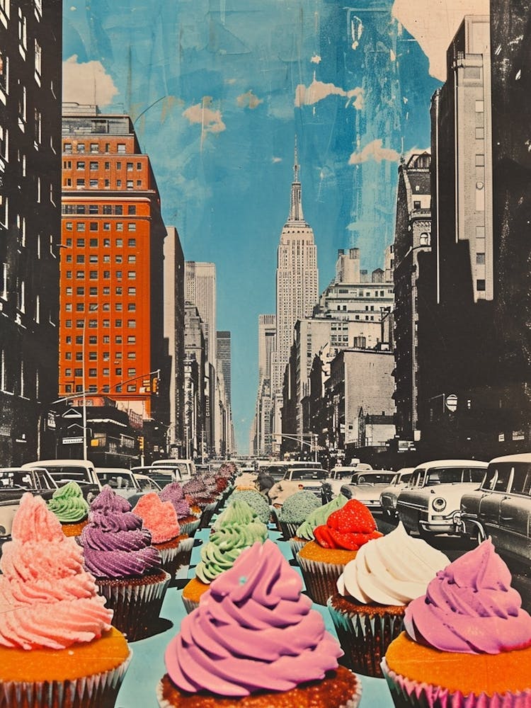 Kitsch New York Cupcake Collage 3 Art Print by Bubblegum Kitsch – Fy!