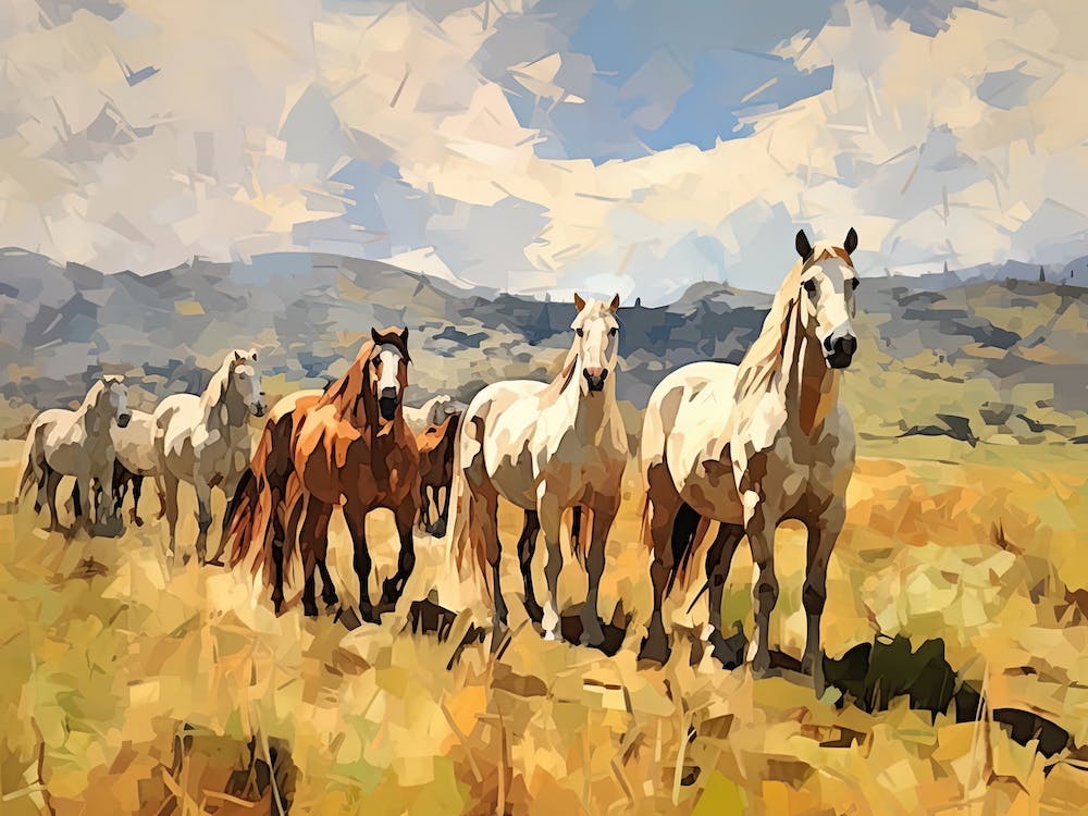 Horses Painting In Cotacachi, Ecuador, Landscape 3 Art Print by Equine ...