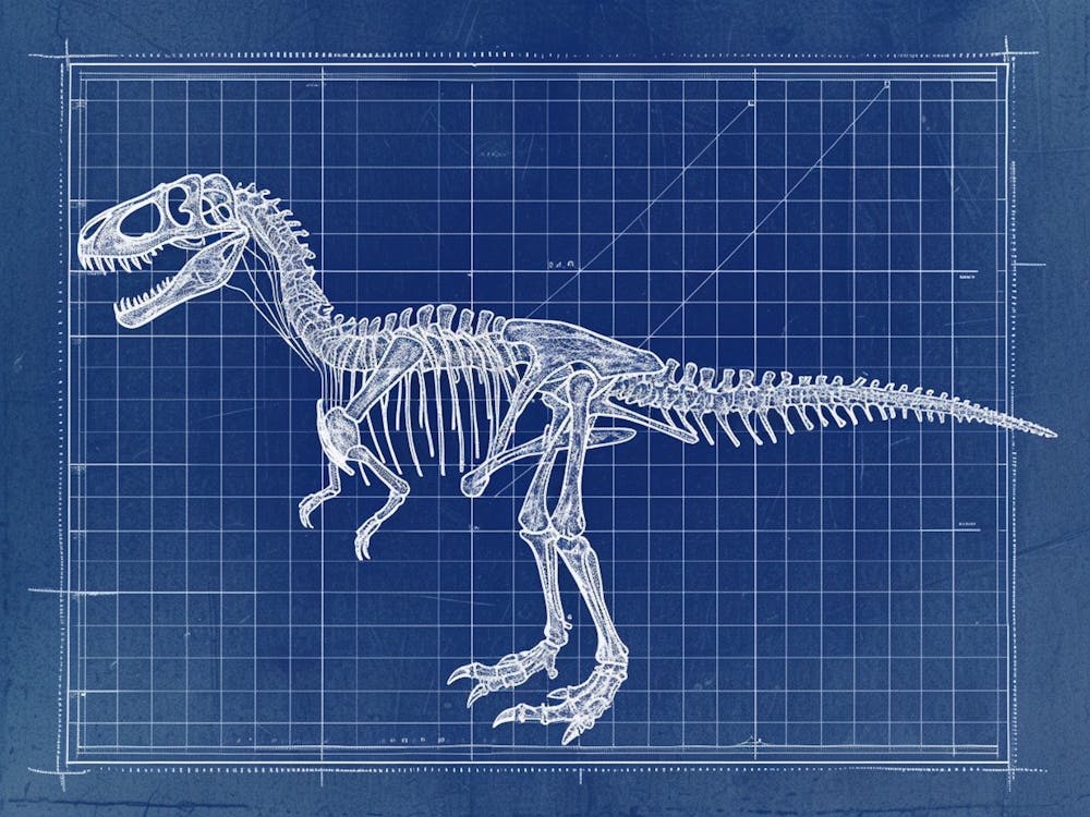 Dilophosaurus Skeleton Hand Drawn Blueprint 2 Art Print by Dino ...