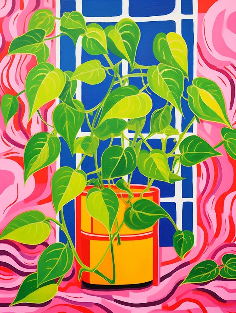 Pink And Red Plant Illustration Golden Pothos 3 Art Print by Botanic ...