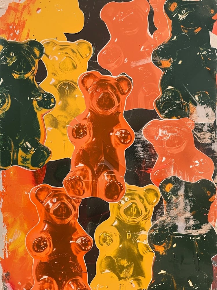 Orange Gummy Bear Jelly Retro Collage 1 Art Print by Bubblegum Kitsch – Fy!