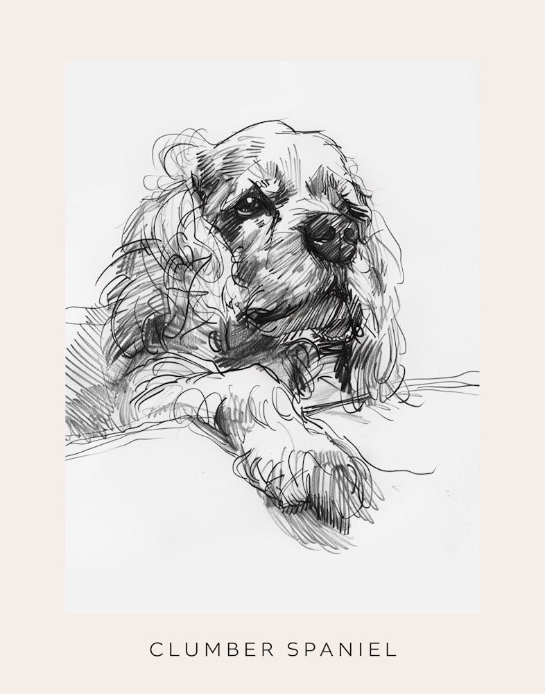 Clumber Spaniel Dog Line Sketch 4 Poster Art Print by Woof and Whiskers ...