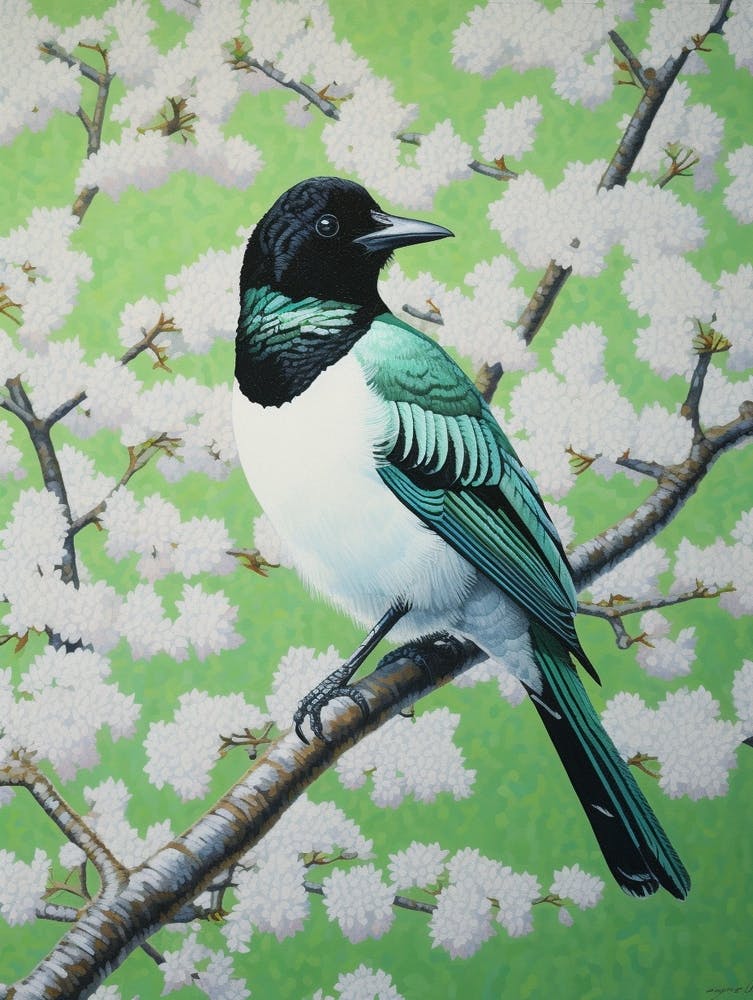 Ohara Koson Inspired Bird Painting Magpie 6 Art Print by Feathered Muse ...
