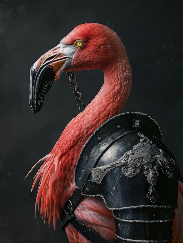 Flamingo In Armor 1 Art Print by Moving Clouds Art – Fy!