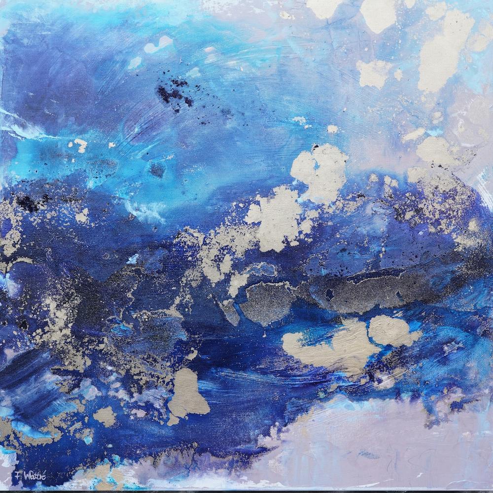 Blue And Gold Abstract Painting Square Art Print by Françoise Wattré – Fy!