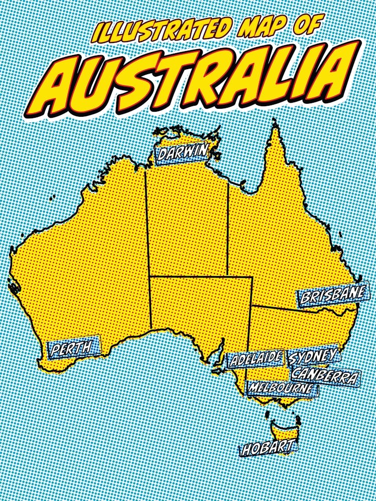 Comic Book Illustrated Map Of Australia Art Print by Nicks emporium – Fy!