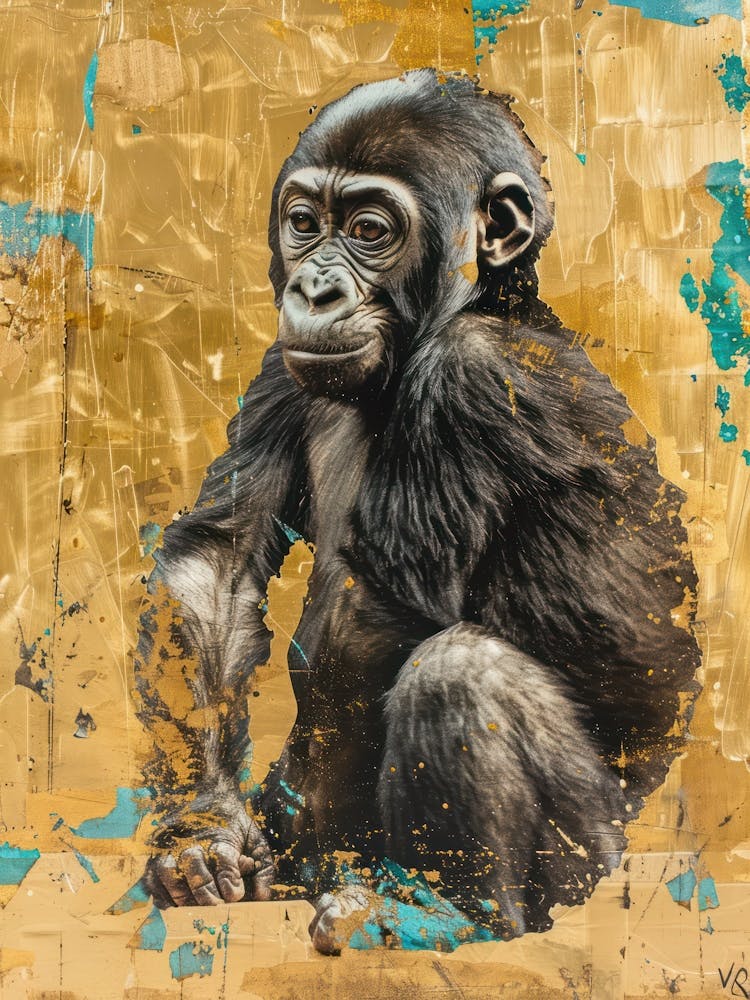 Baby Gorilla Gold Effect Collage 2 Art Print by Tropic of Eden – Fy!