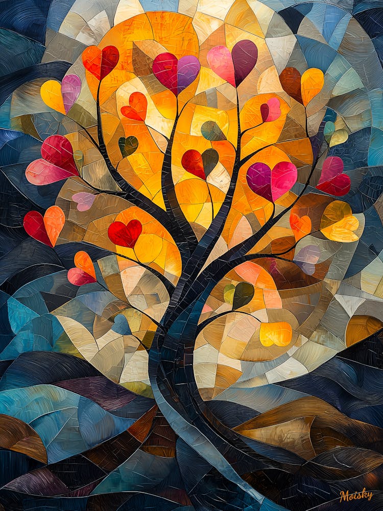 Tree Of Love, Cubism in Stained Glass Style Art Print by Moisky – Fy!