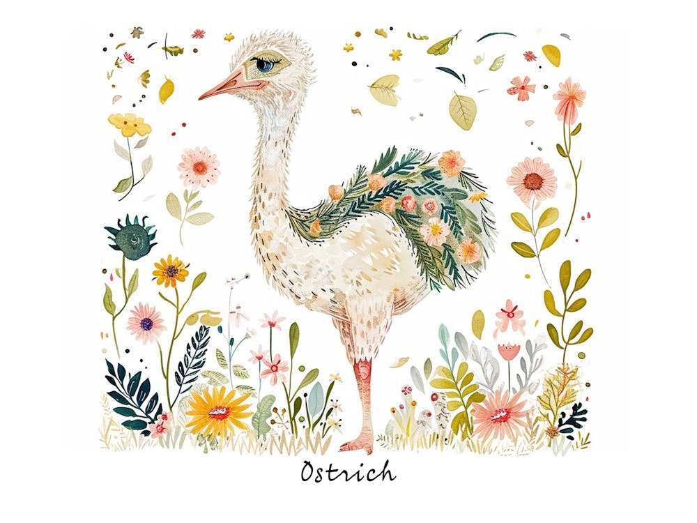 Little Floral Ostrich Poster Art Print by Scribble Studio – Fy!