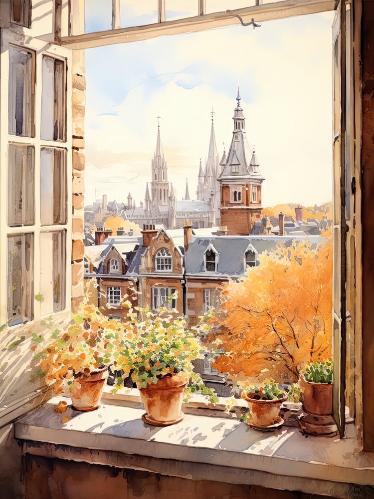 Window View Of Dublin Ireland In Autumn Fall, Watercolour 4 Art Print ...