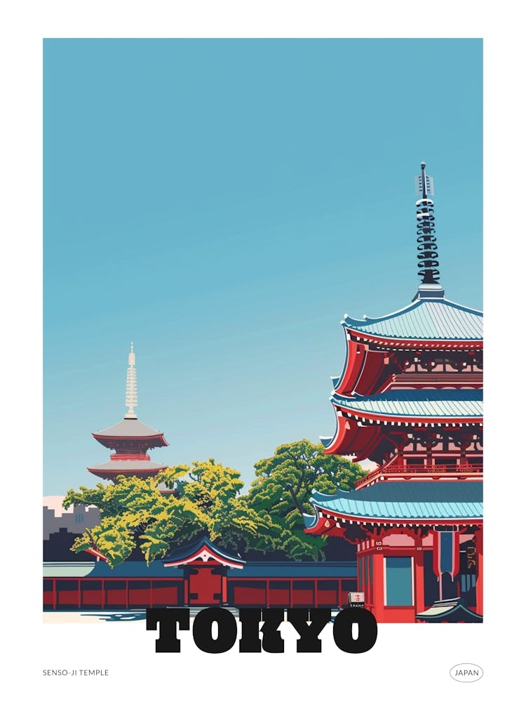 Senso Ji Temple Tokyo 1 Colourful Illustration Poster Art Print by ...