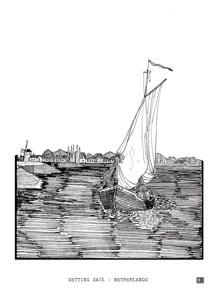 Setting Sail Netherlands - Black Line Pen & Ink Nautical Drawing – Fy!