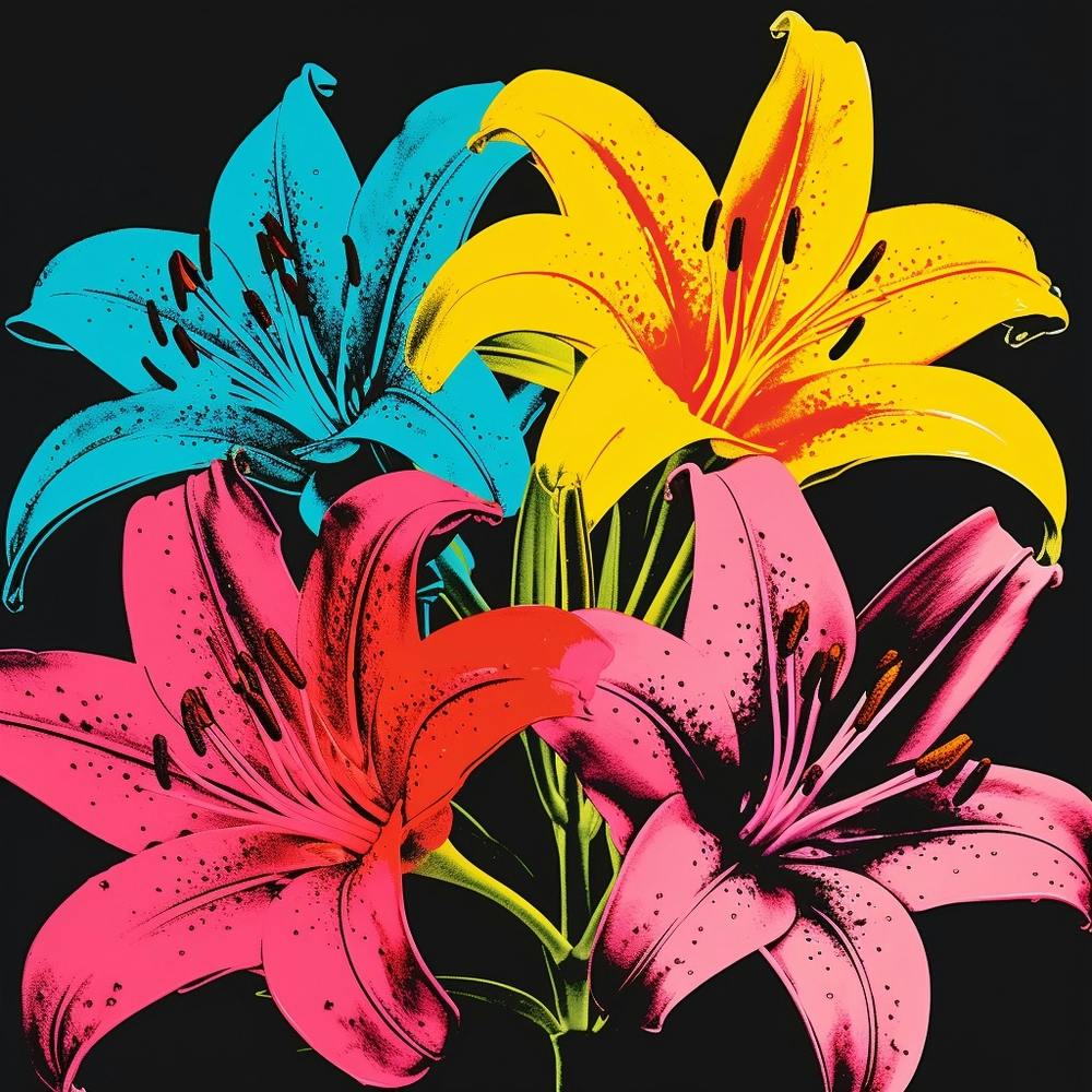 Andy Warhol Style Pop Art Flowers Lily 6 Square Art Print by Botanic ...