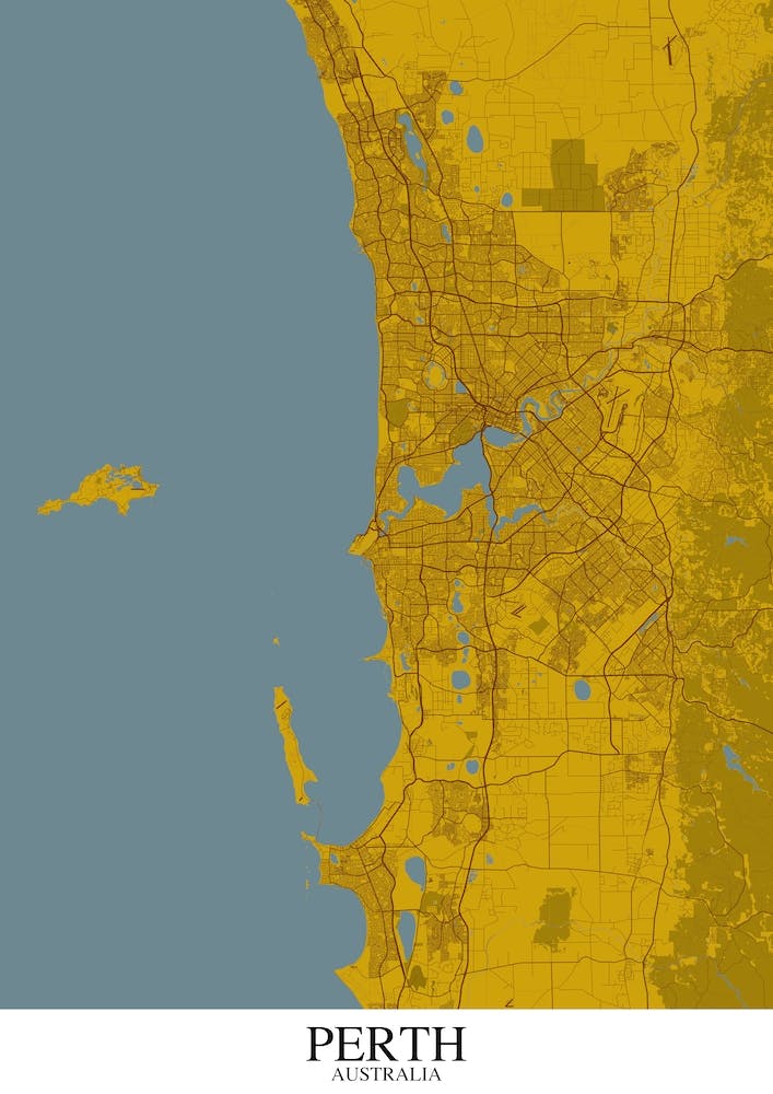 Perth Yellow Blue Map Art Print by Mapply – Fy!